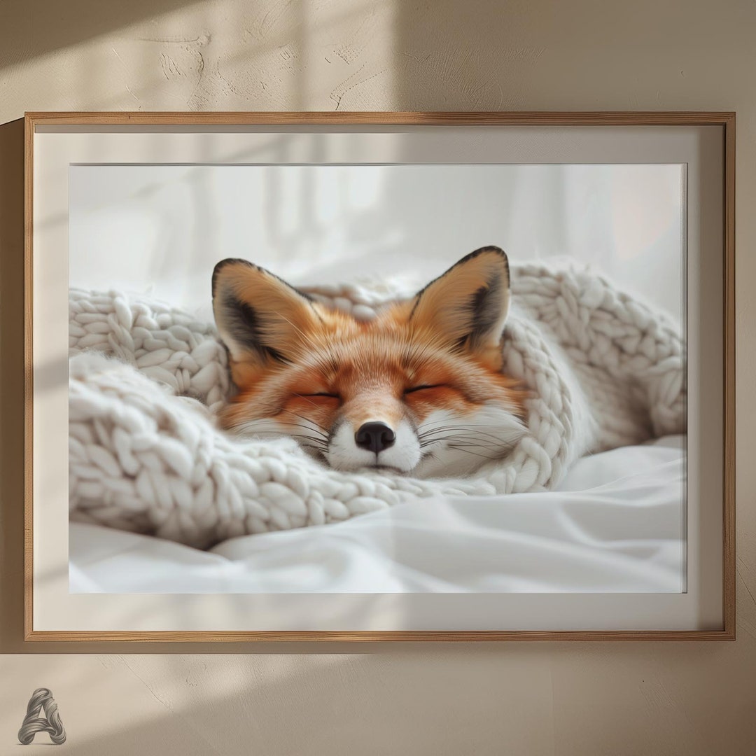 Fox Sleeping in a Bed | Digital Download | Bedroom Decor | Art Print ...
