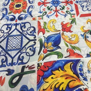 Lemon Majolica Silky Satin Fabric: Sicilian Tile Design by the Yard - Etsy