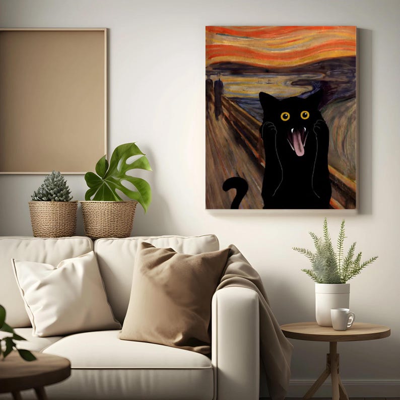 The Scream Black Cat Poster, Vintage Poster, Vintage Home Decor, Black ...
