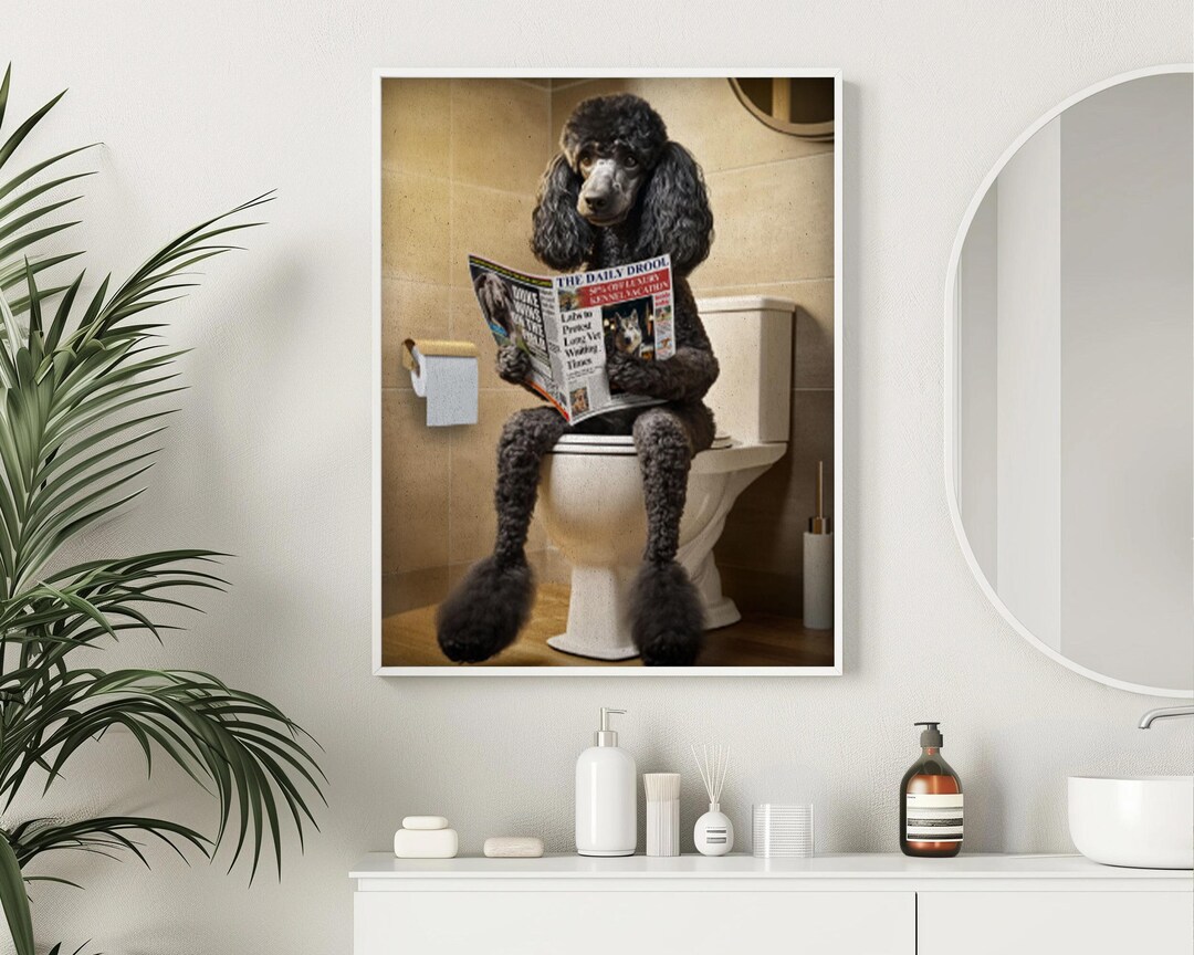 Black Poodle Wall Art, Funny Bathroom Decor, Black Poodle in Toilet ...