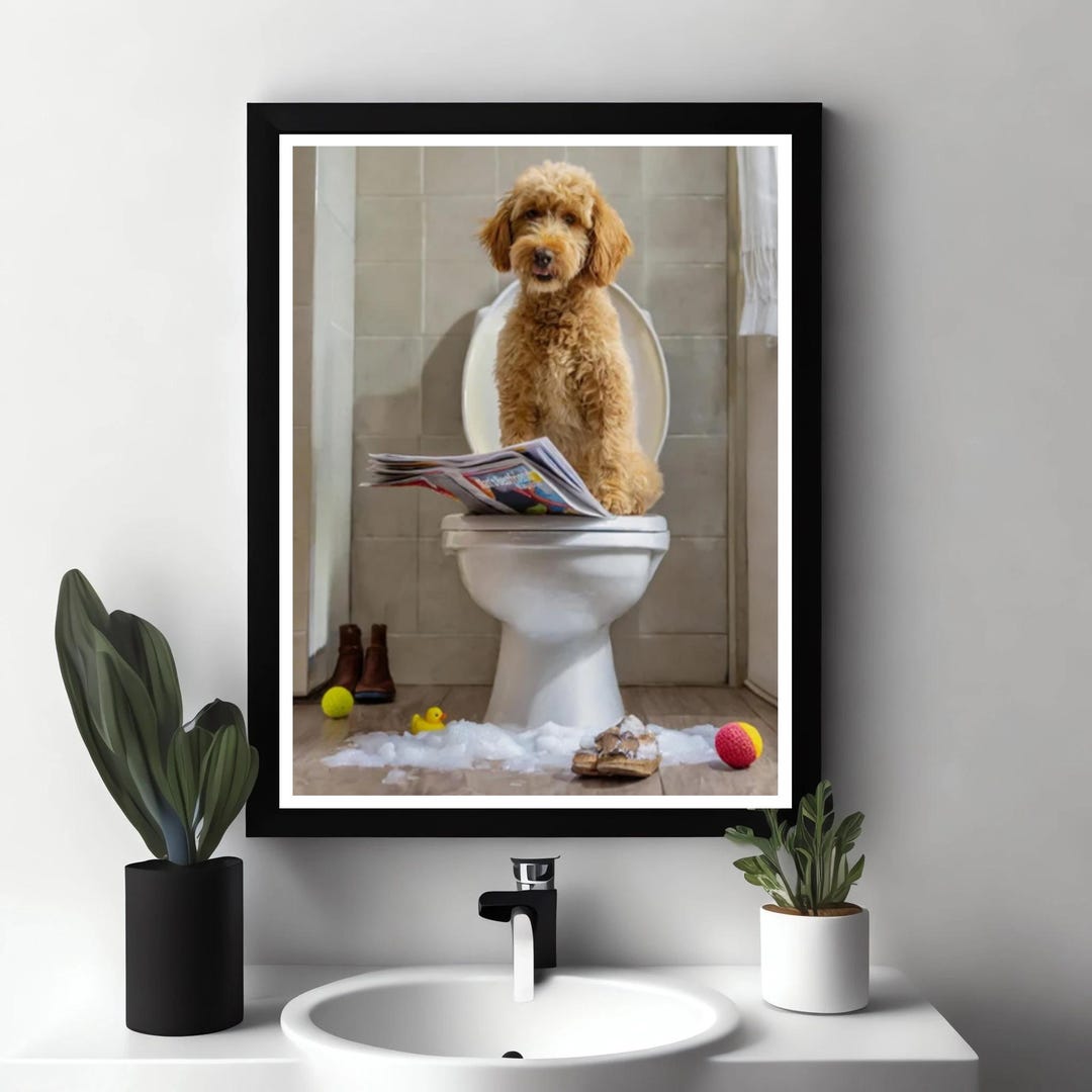 Goldendoodle Art Doodle on Toilet,funny Bathroom Art Dog Reading ...