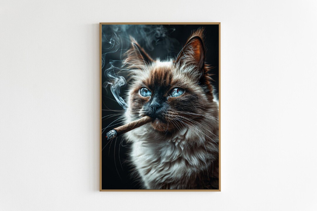 Cat Smoking Cigar Wall Art, Black Cat Poster, Bold Wall Art, Cat Lover ...
