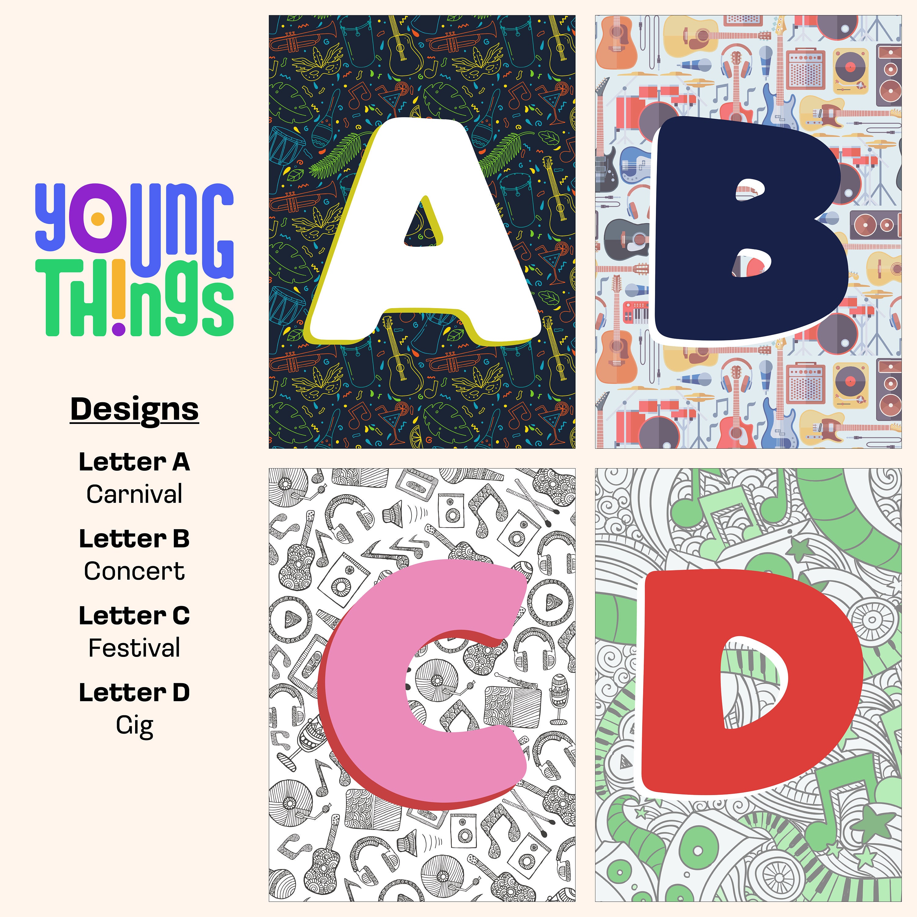 A3 Full Colour Alphabet Poster Print | Music Collection | 4 Designs ...