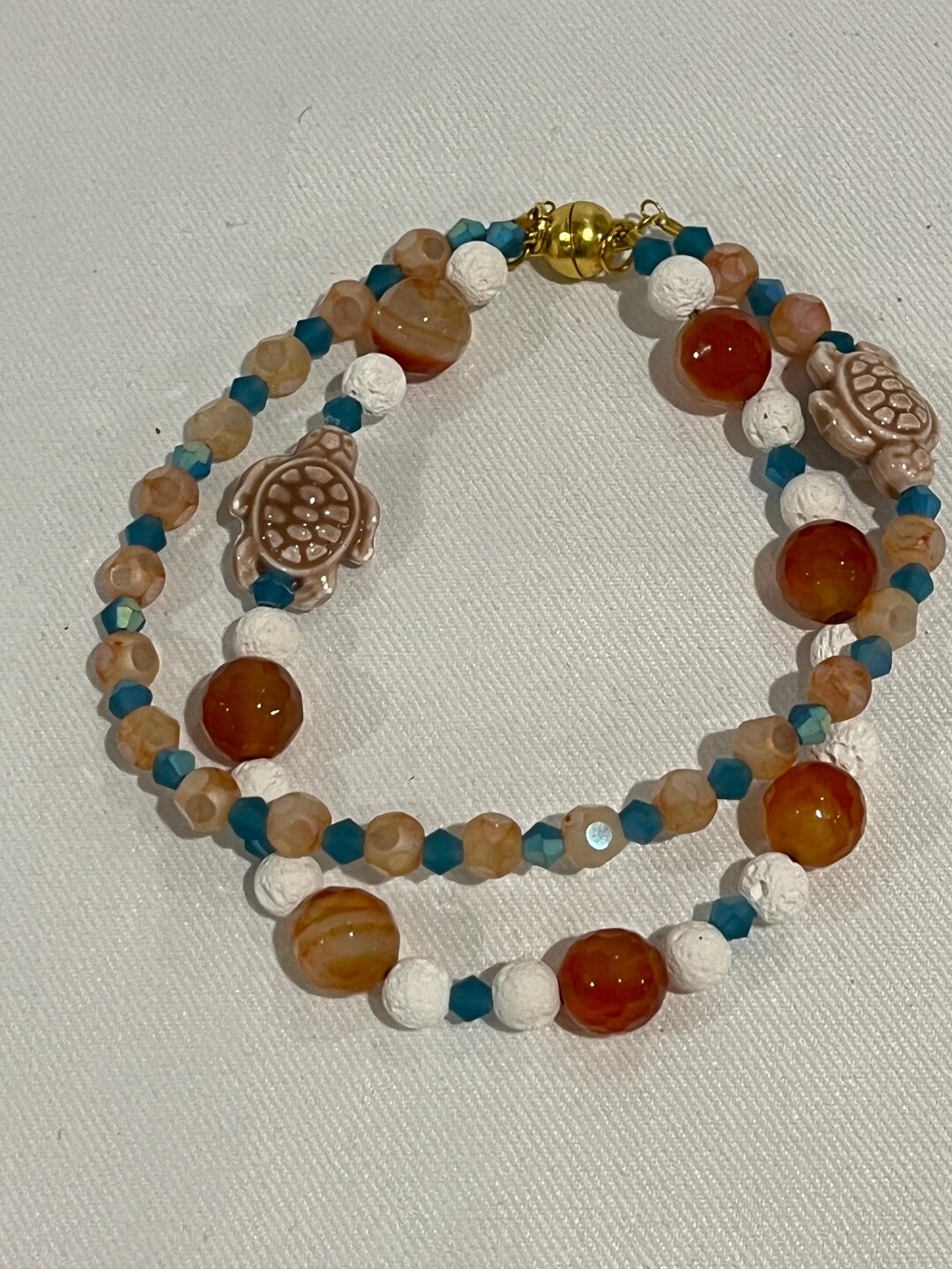 Ceramic Turtles With White Lava Rock and Carnelian Beaded Bracelet 9 ...