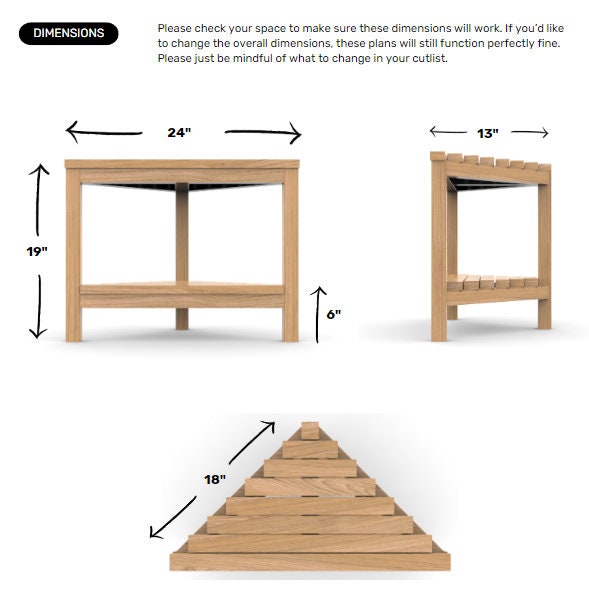 DIY Plans for Corner Table, Shower Stool, Plant Stand, Corner Shelf ...
