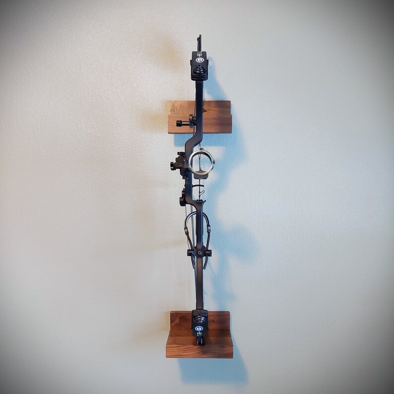 The Adjustable Bow Rack Walnut Compound Bow Wall Holder W/ Click-latch ...