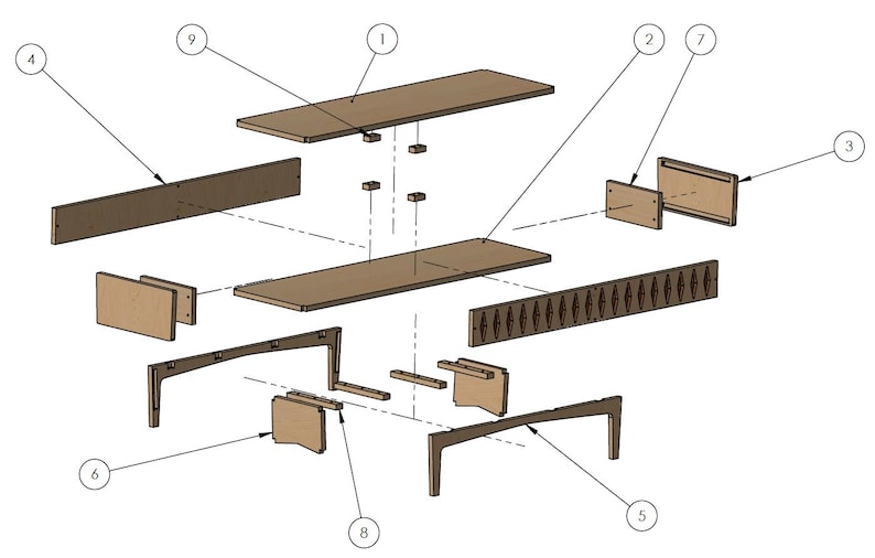Bench CNC Router Furniture Cut Files, Mid Century Bench CNC Project ...