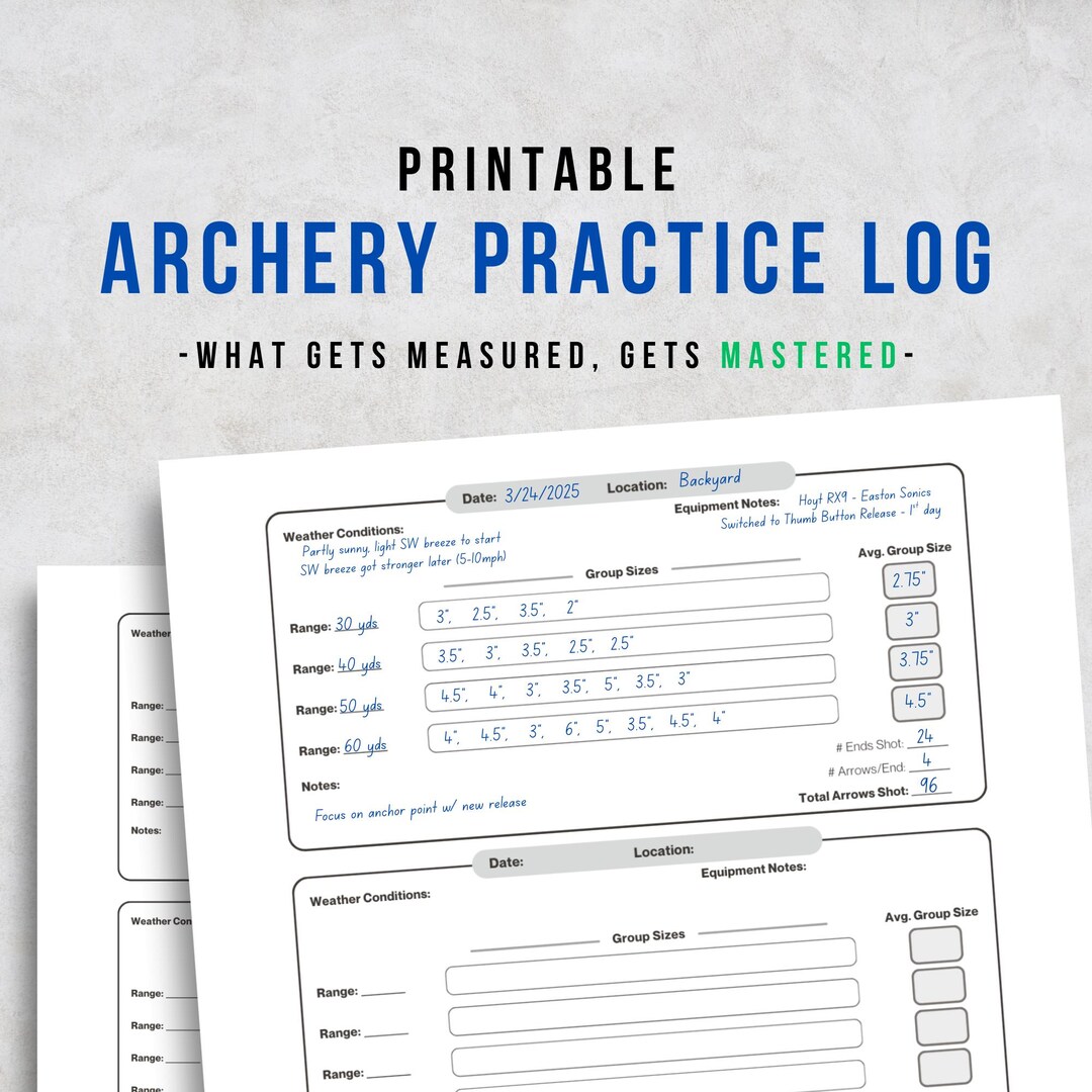 Archery Practice Log | Printable Archery Tracker for Target Practice ...