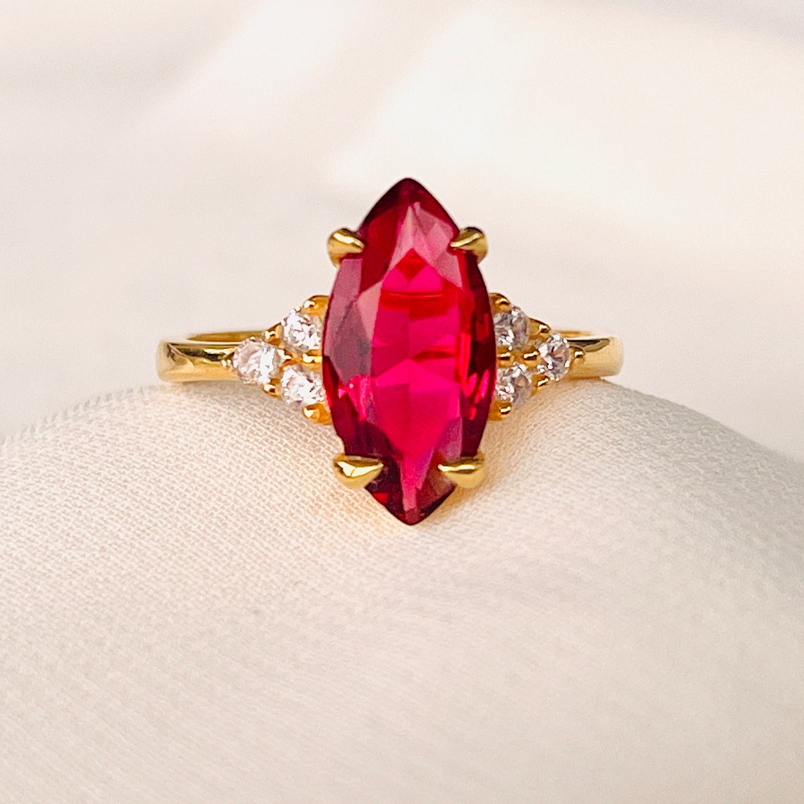Ruby Statement Ring Red Ruby Marquise Ruby Ring 14k Gold Plated Red ...