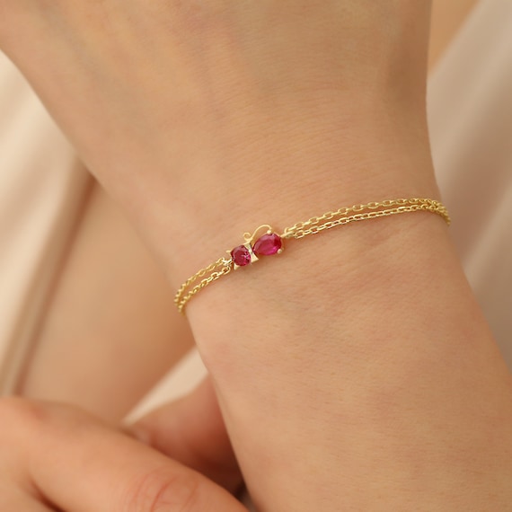 Dainty Ruby Cat Bracelet Elegant and Delicate Jewelry for Women and Children Unique Design Gold Rose Gold Silver Options Gift for Her Etsy
