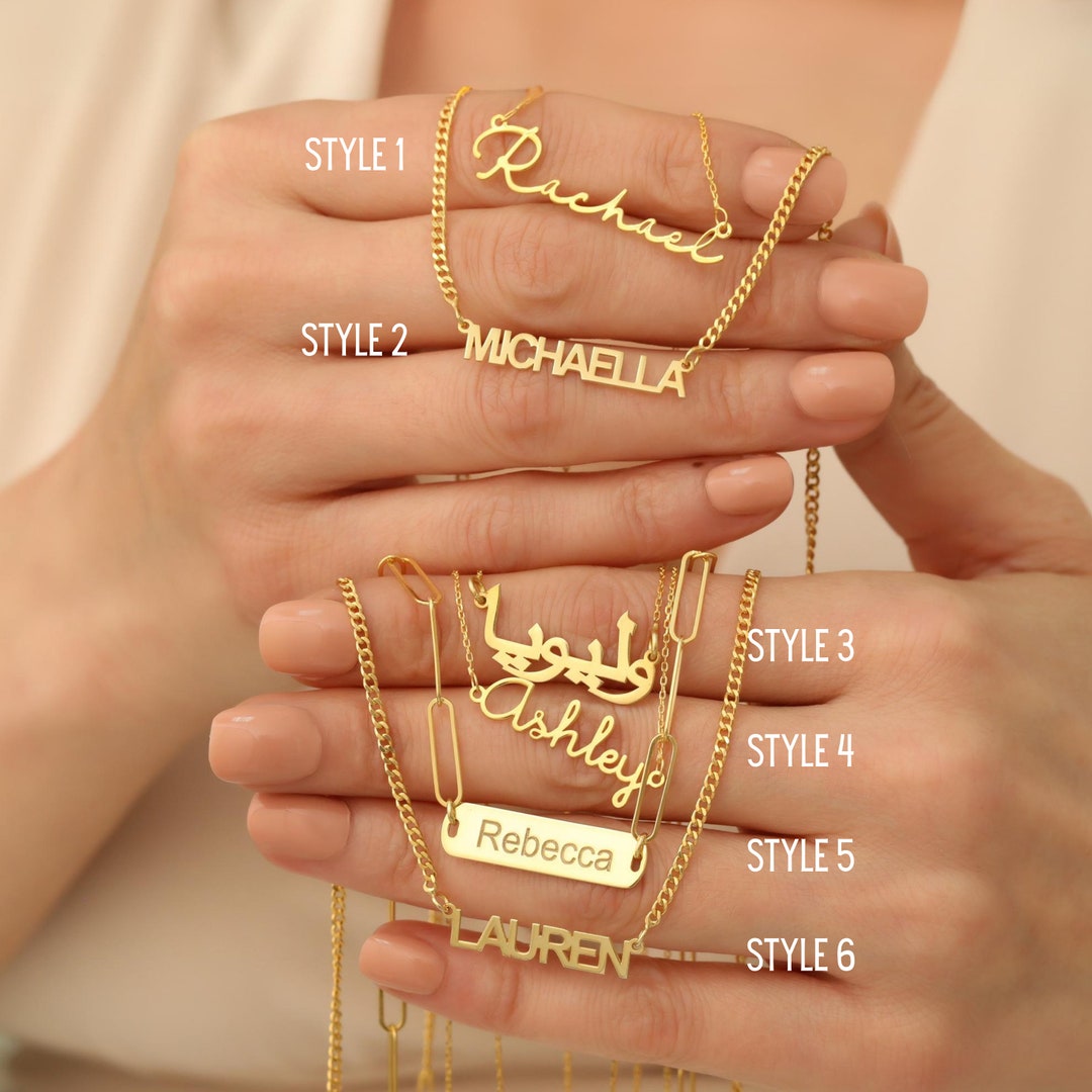 Gold Name Necklace Name Plate Necklace Script Name Necklace ...