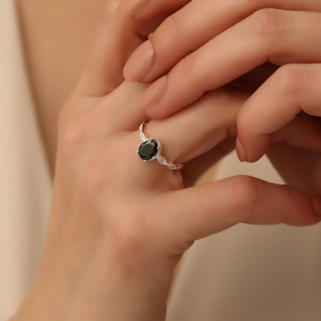 Black Onyx Ring Diamond Pave Onyx Ring Oval Onyx Women Ring Dainty Onyx Ring Gift for Mommy ...