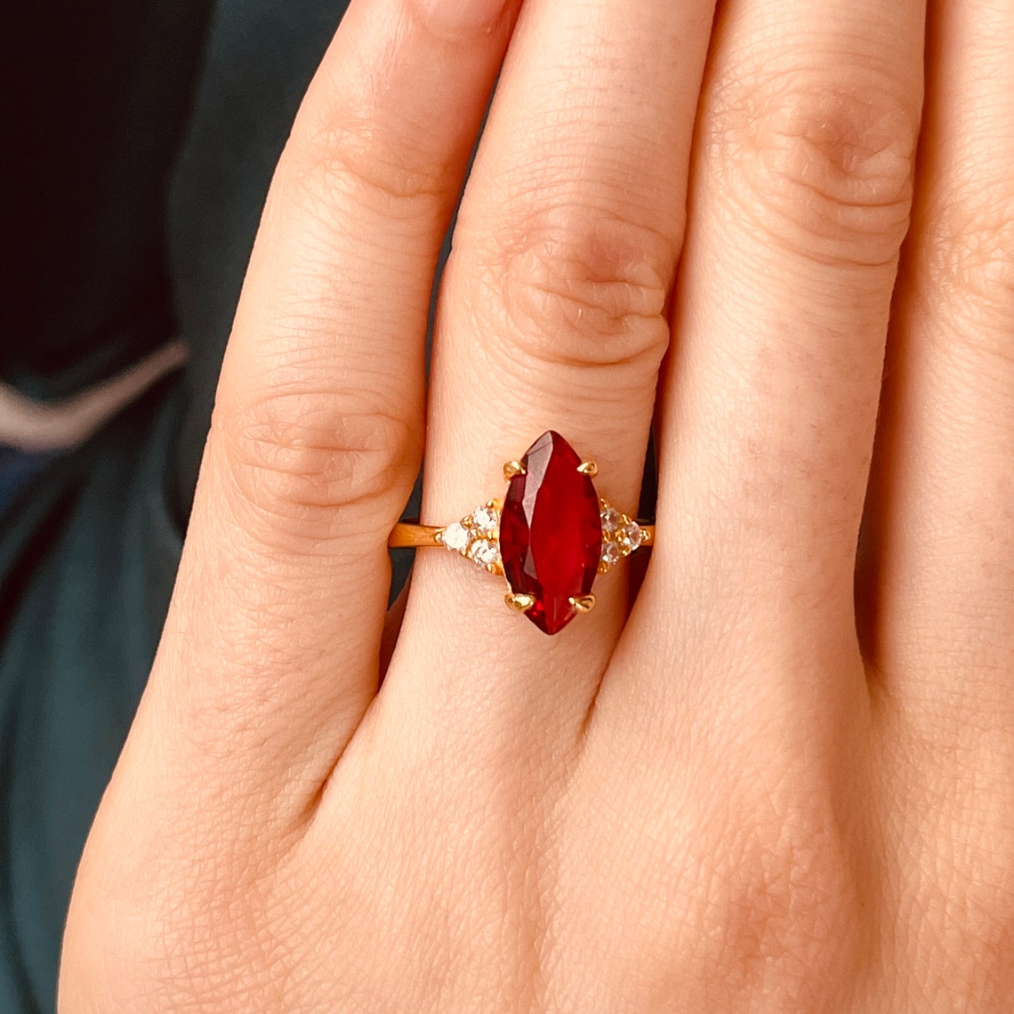 Ruby Statement Ring Red Ruby Marquise Ruby Ring 14k Gold Plated Red ...