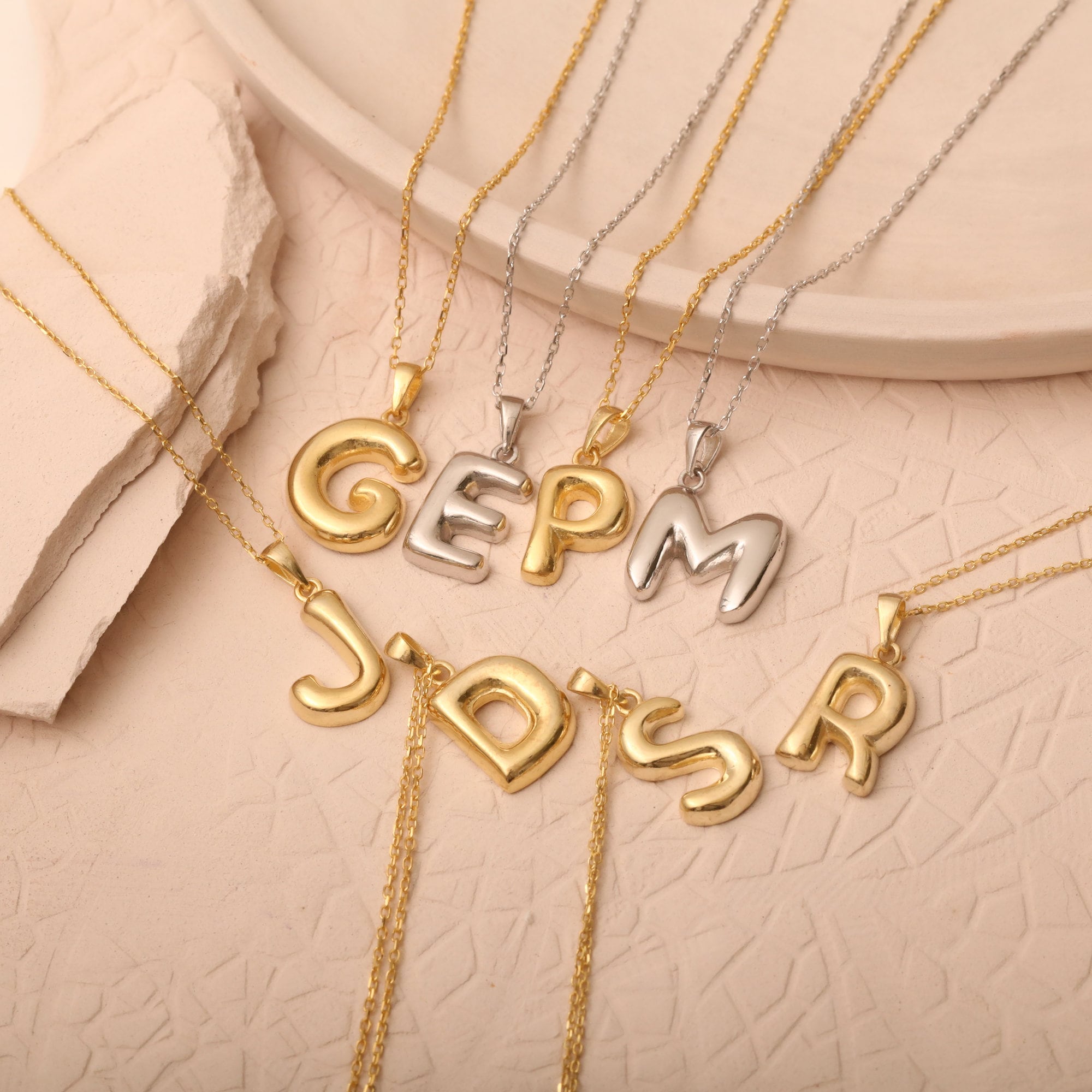 Bubble Puff Letter Necklace 14k Gold Plated Bubble Initial Necklace ...