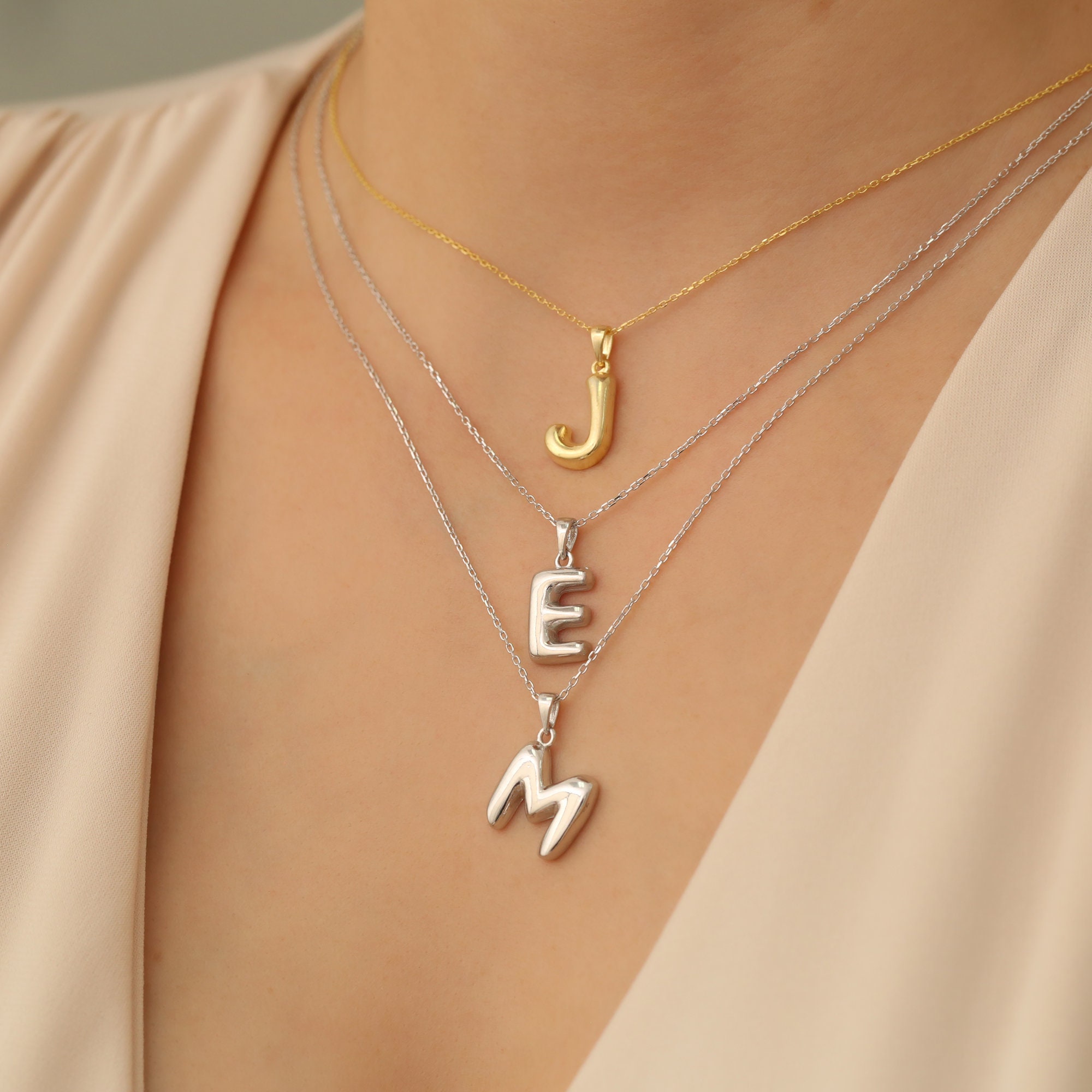 Bubble Puff Letter Necklace 14k Gold Plated Bubble Initial Necklace ...