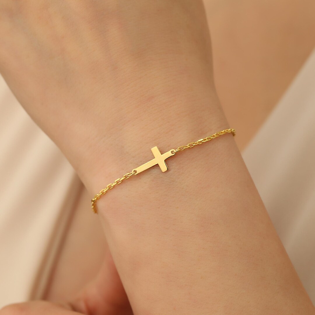 Cross Bracelet 14k Gold Plated Mini Cross Bracelet Dainty Cross Bracelet Personalized Gifts for ...