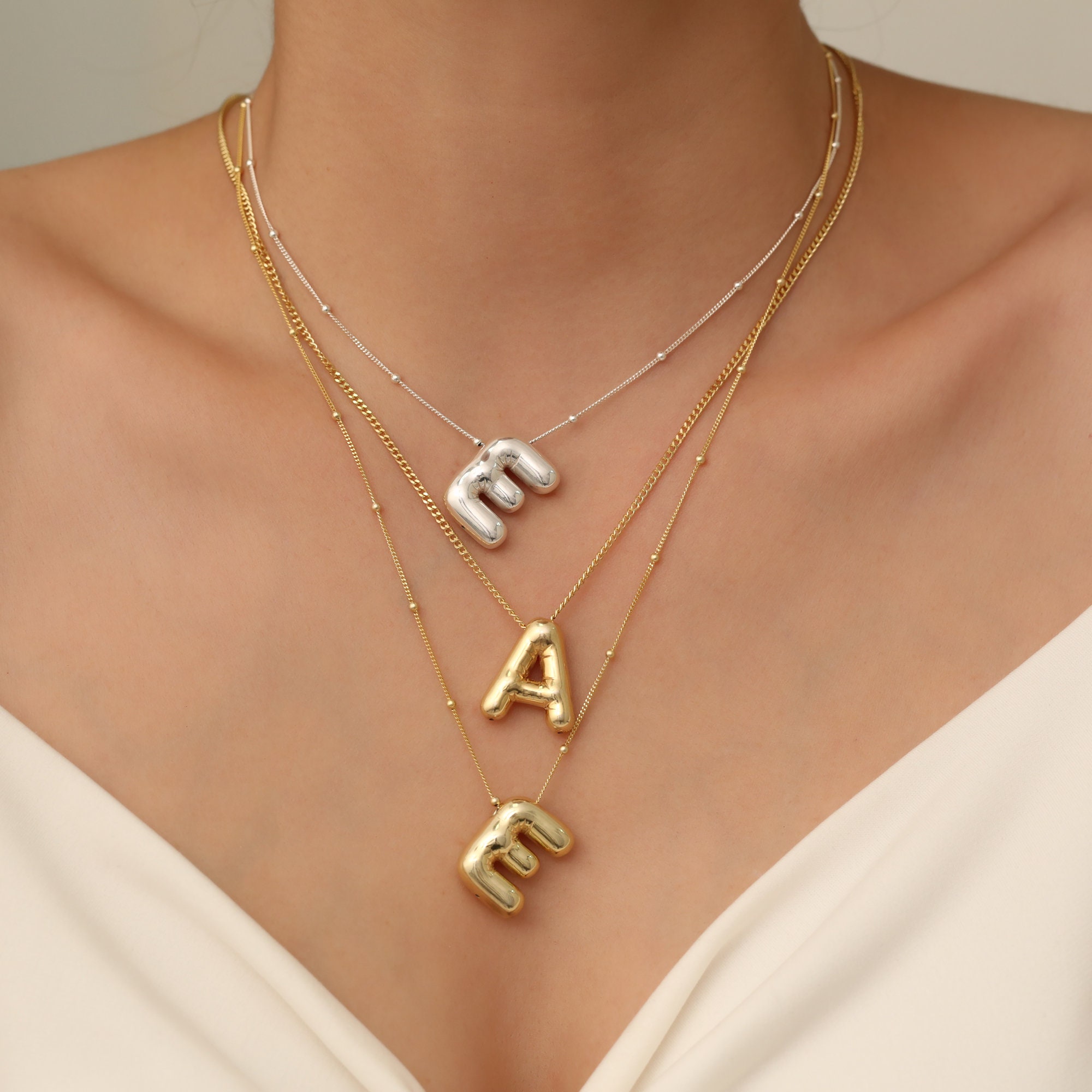 Bubble Letter Necklace 14k Gold Plated Balloon Initial Necklace Bubble ...