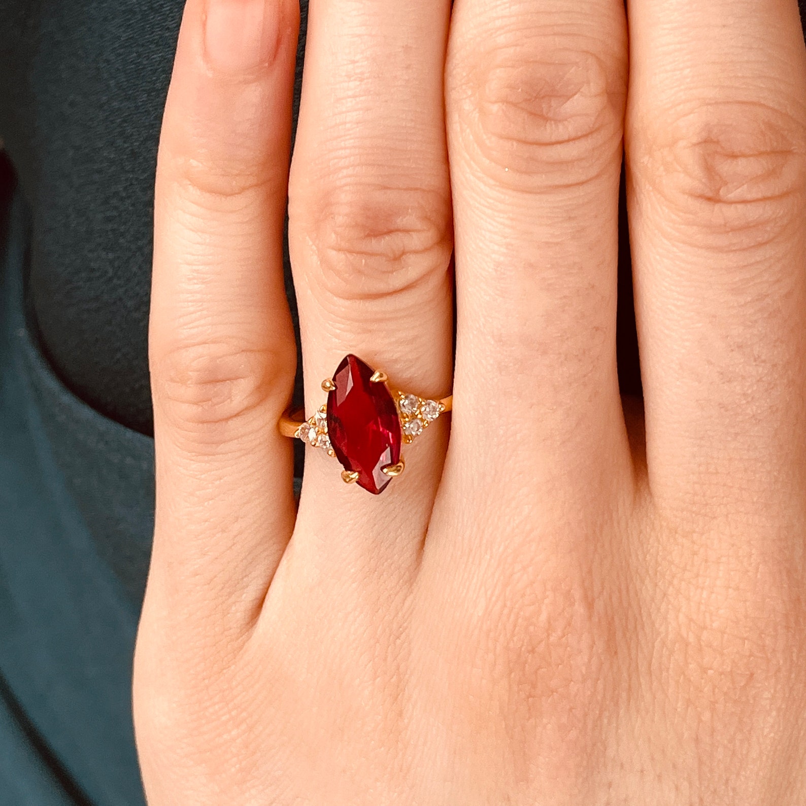 Ruby Statement Ring Red Ruby Marquise Ruby Ring 14k Gold Plated Red ...