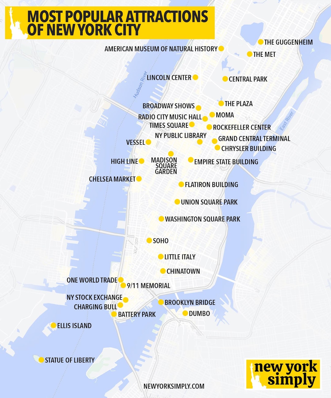 Mapa turístico imprimible de la ciudad de Nueva York / Descarga ...