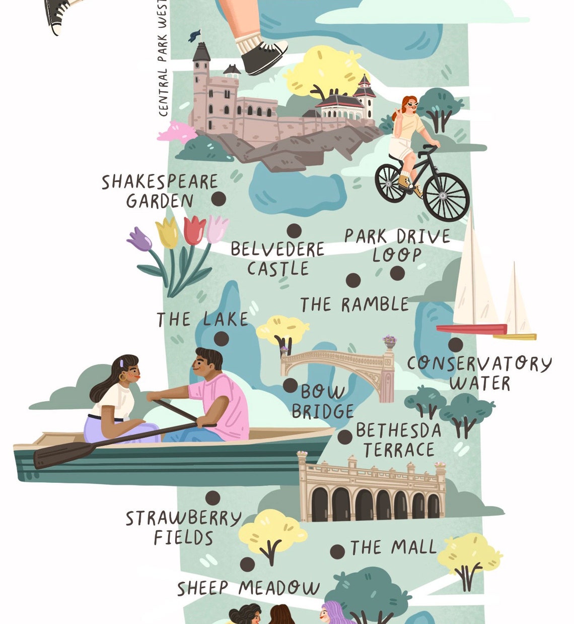 Printable Central Park Illustrated Map Digital Download, Central Park ...