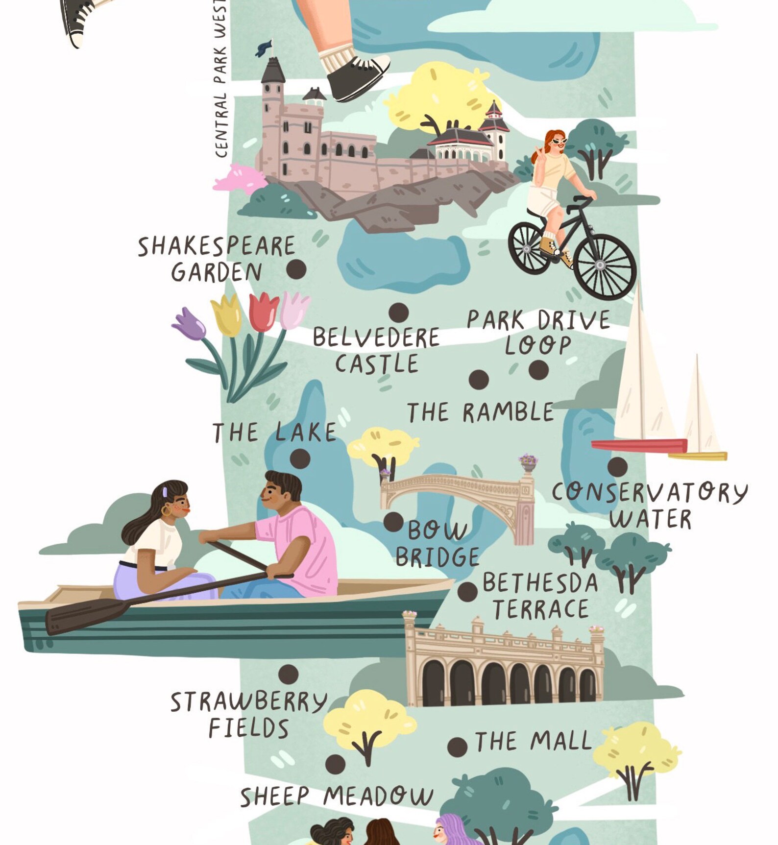 Printable Central Park Illustrated Map Digital Download, Central Park ...