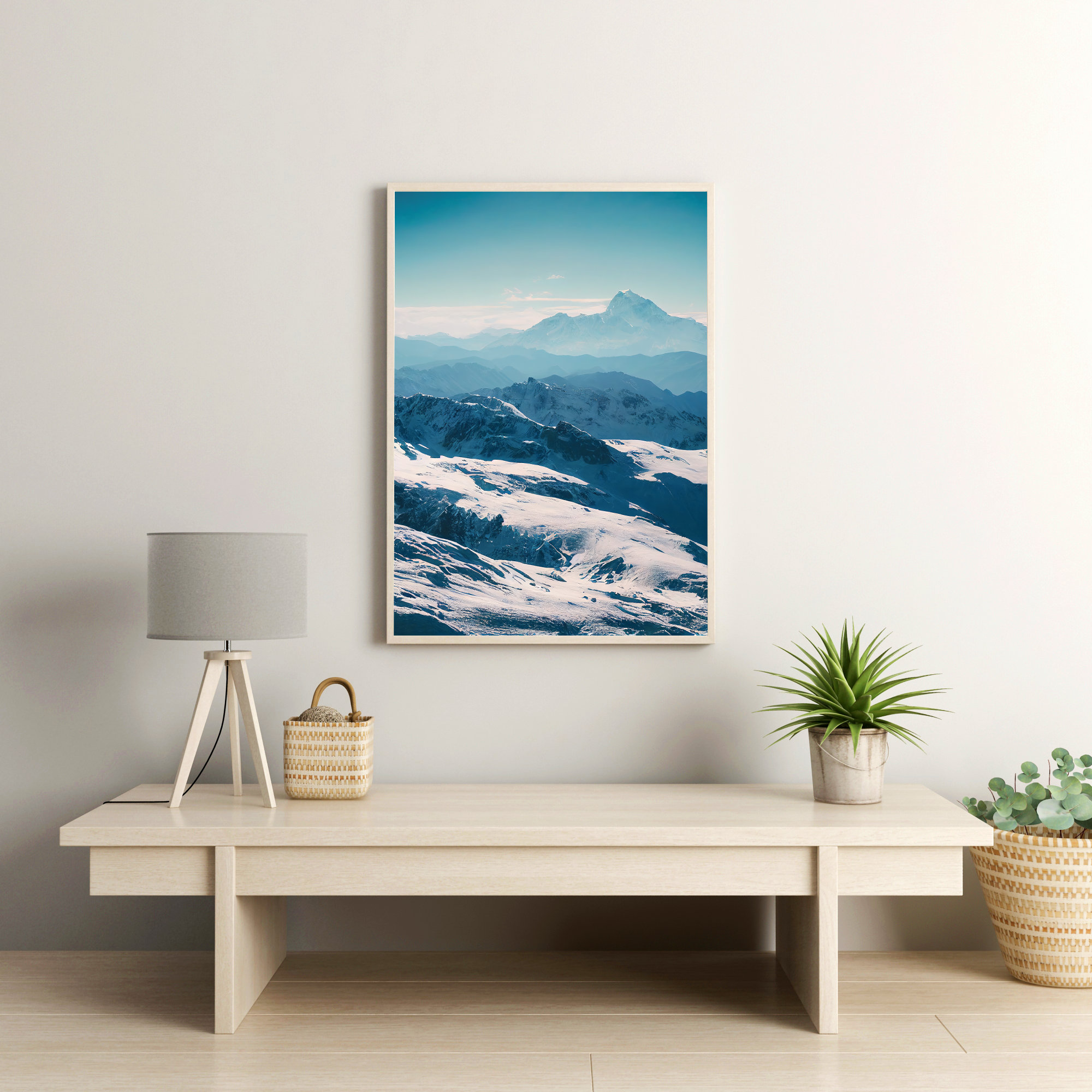 Printable Mountain Landscape Wall Art, Cool Blue Tones, Nature, Winter ...