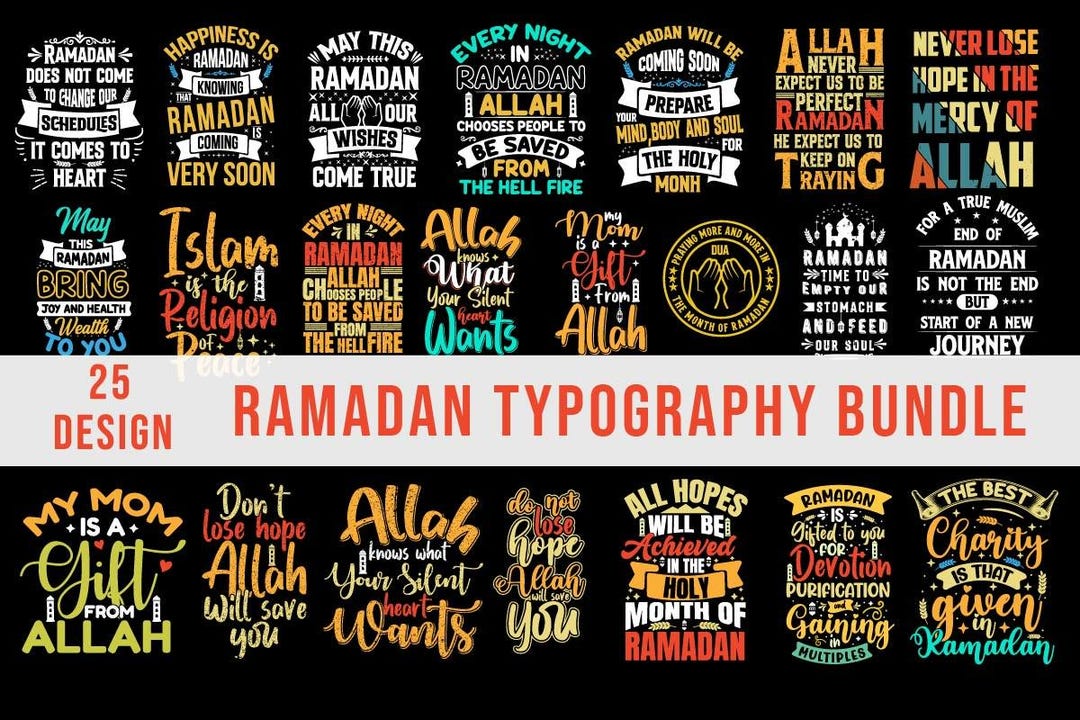 Ramadan Typography T-shirt SVG & PNG Bundle | Islamic Ramadan Designs ...