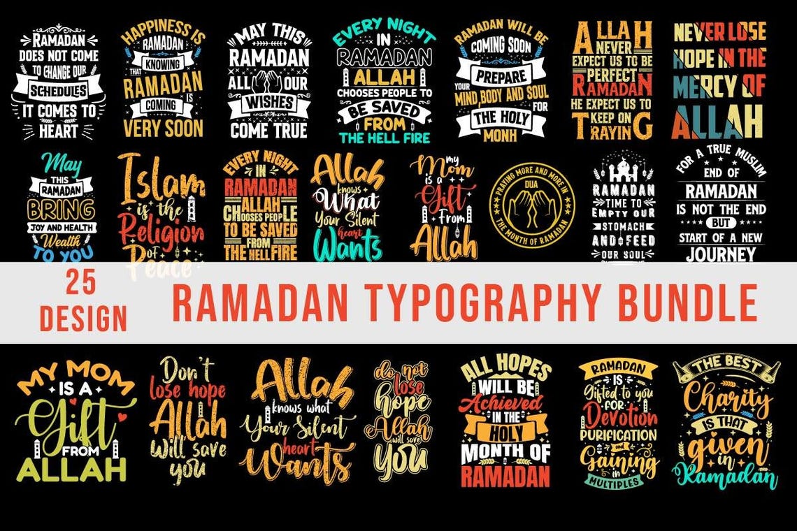 Ramadan Typography T-shirt SVG & PNG Bundle | Islamic Ramadan Designs ...