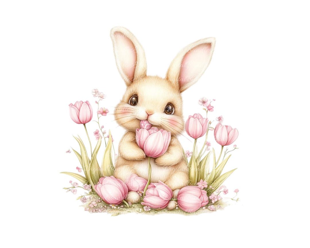 15 Cute Bunny Clipart, Digital Illustration, Printable Watercolor ...