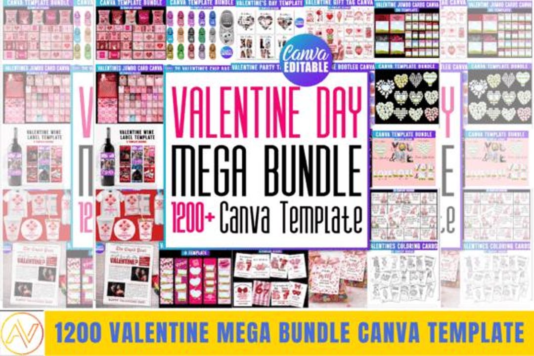 1200+ Valentine Mega Bundle Canva Template | Valentines Graphic ...