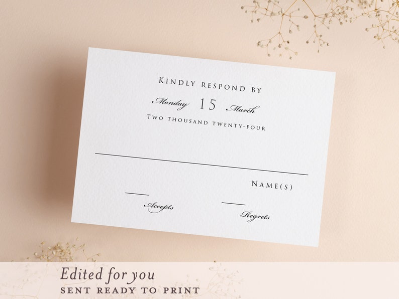 Minimal RSVP Wedding Card Template for a Wedding Invitation Suite - Etsy