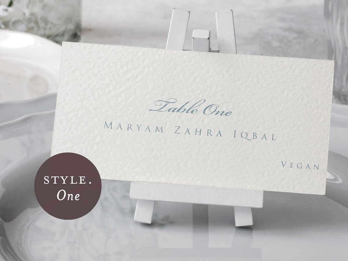 Dusty Blue Wedding Place Card Name Card | Day of Stationery | Digital ...