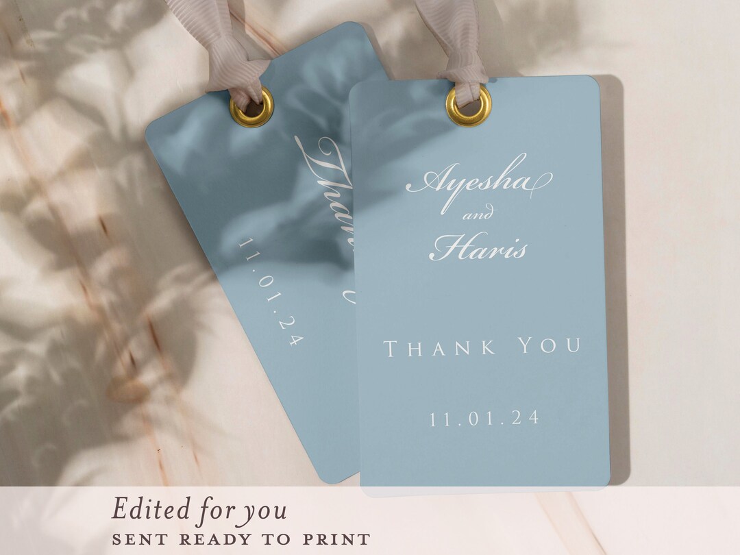 Dusty Blue Favour Tags in Rectangle for a Wedding | Day of Stationery ...