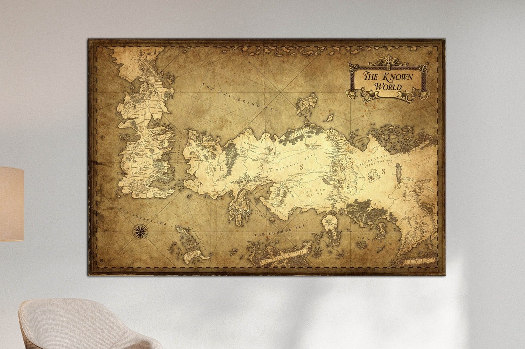 The Known World Map Canvas,game of Thrones Map Canvas Wall Art, Game of ...