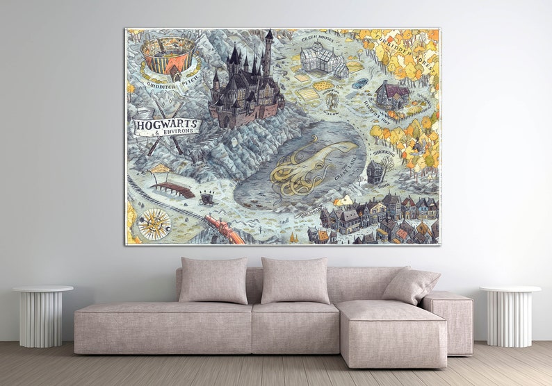 Hogwarts Map Canvas, Wizarding Inspired Castle, Enchanted School, Movie ...