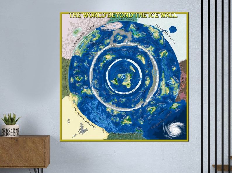 The World Beyond the Ice Wall Map Canvas,flat Earth Map,ready to Hang ...