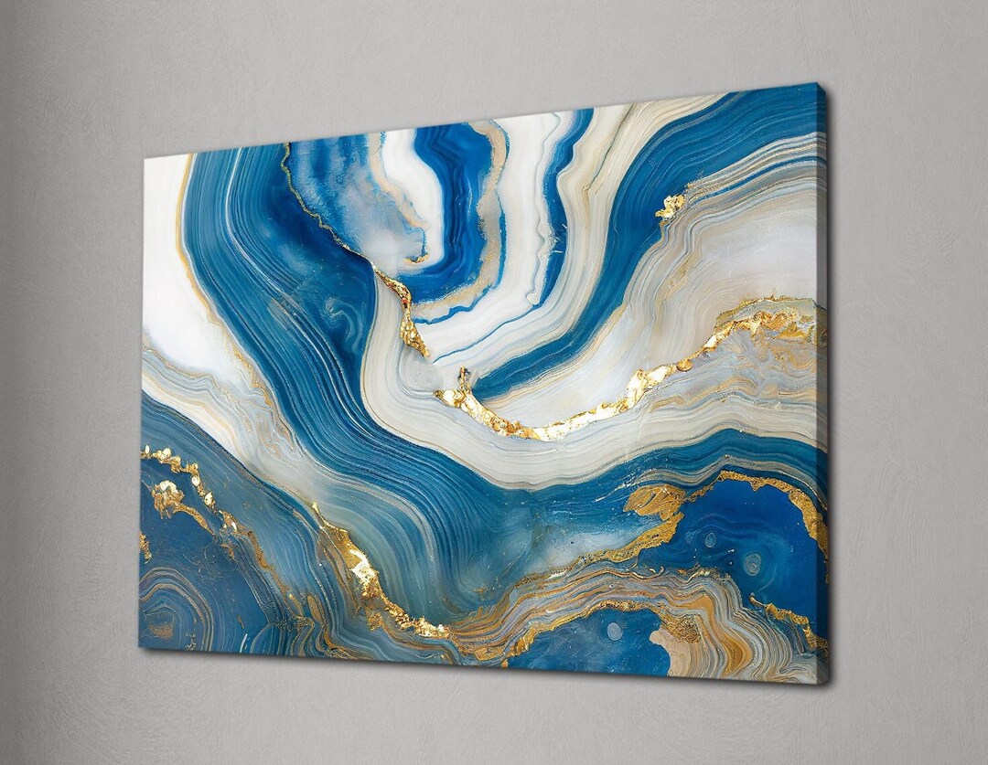 Marble Art, Blue Marble Art, Abstract Canvas Art, Wall Art Canvas, Gold ...