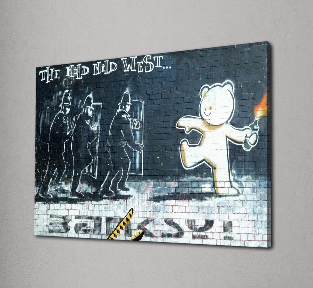 Banksy Canvas Art,banksy Coctail Teddy Bear,banksy Bear Wall Decor,bear ...
