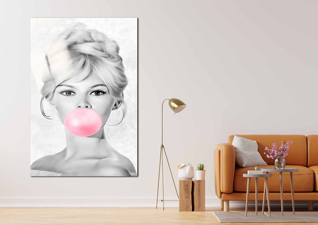 Brigitte Bardot Bubble Gum ,fashion Art, Bubble Gum, Woman Glass Wall Art, Lady Bubble Gum ...