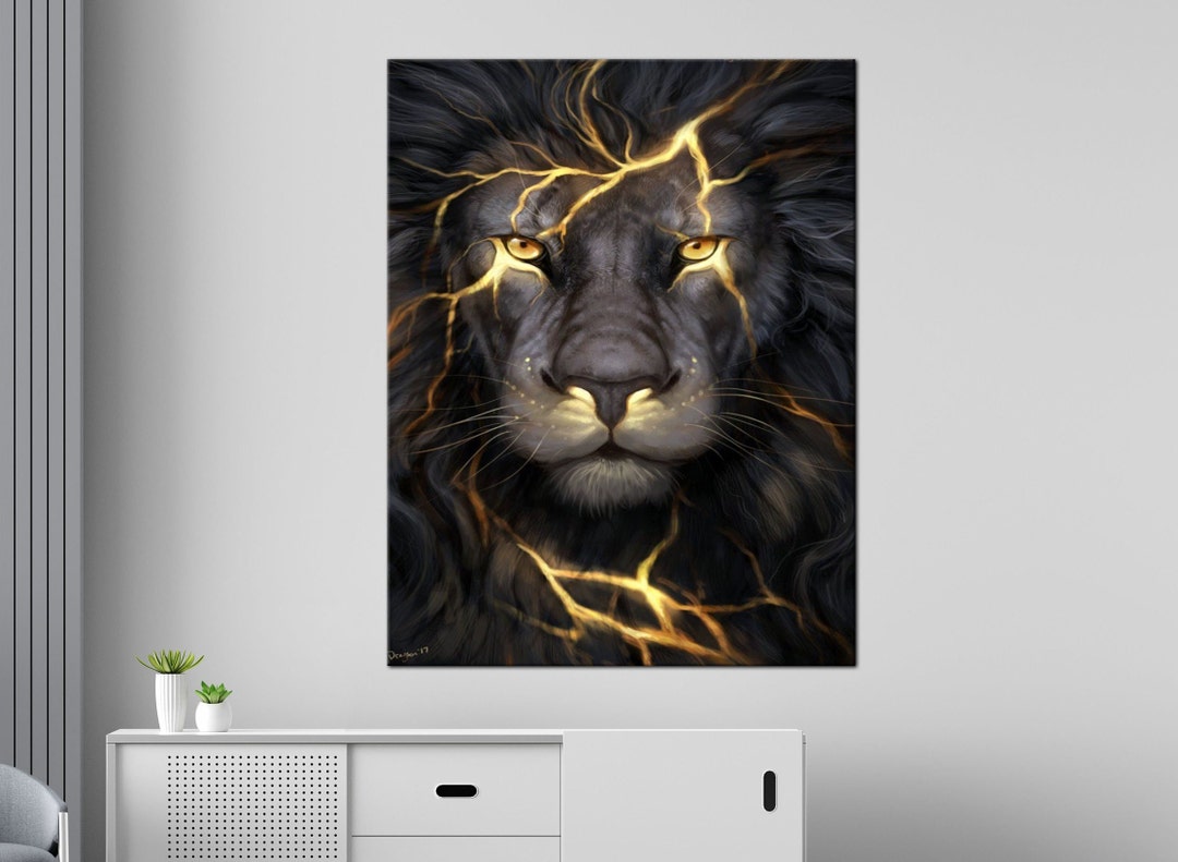 Lion Design Canvas,ready to Hang,black and Gold Lion Canvas Print,lion ...