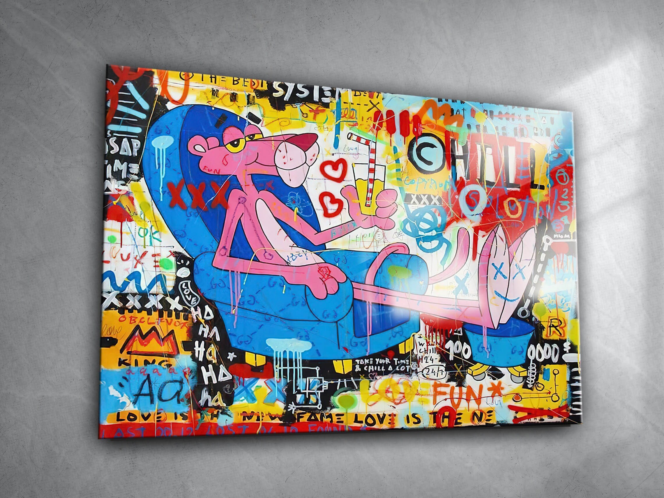 Pink Panther Tempered Glass Printing Wall Art,stained Glass,graffiti ...