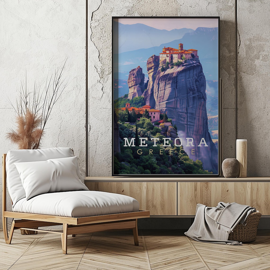 Meteora Greece Print: Vintage Travel Poster, Monasteries Wall Art - Etsy