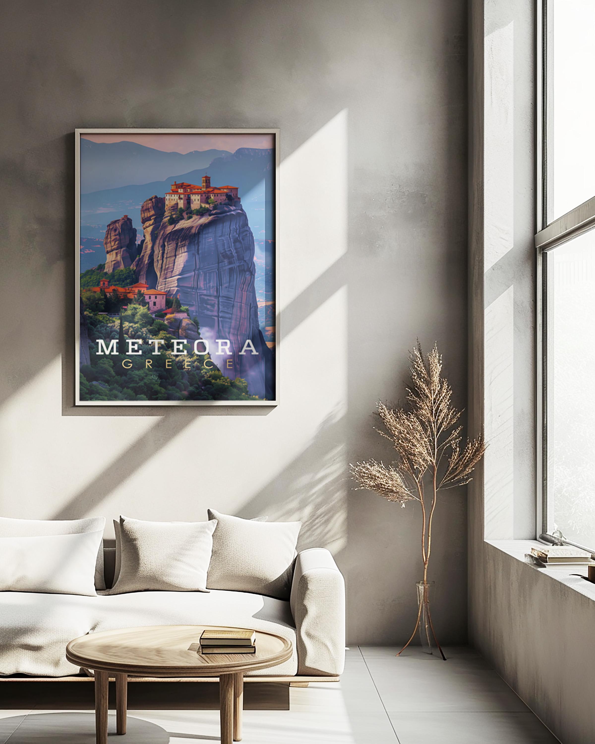 Meteora Greece Print: Vintage Travel Poster, Monasteries Wall Art - Etsy