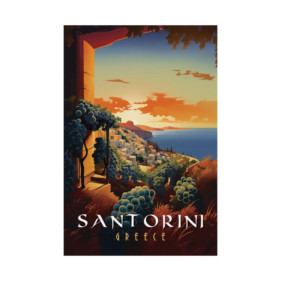 Santorini Travel Poster for Greece Lovers Retro Greek Wall Art for Home ...