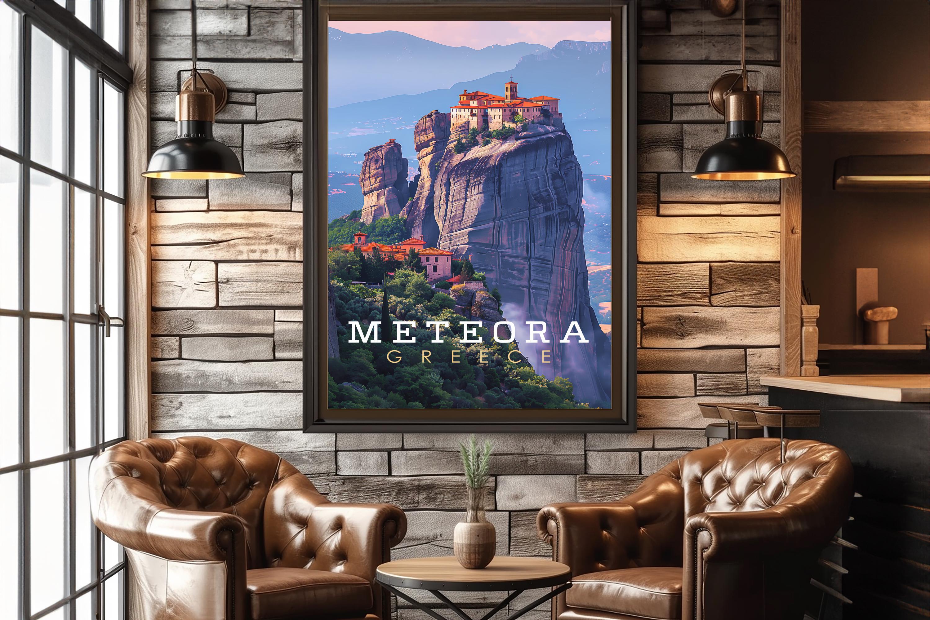 Meteora Greece Print: Vintage Travel Poster, Monasteries Wall Art - Etsy