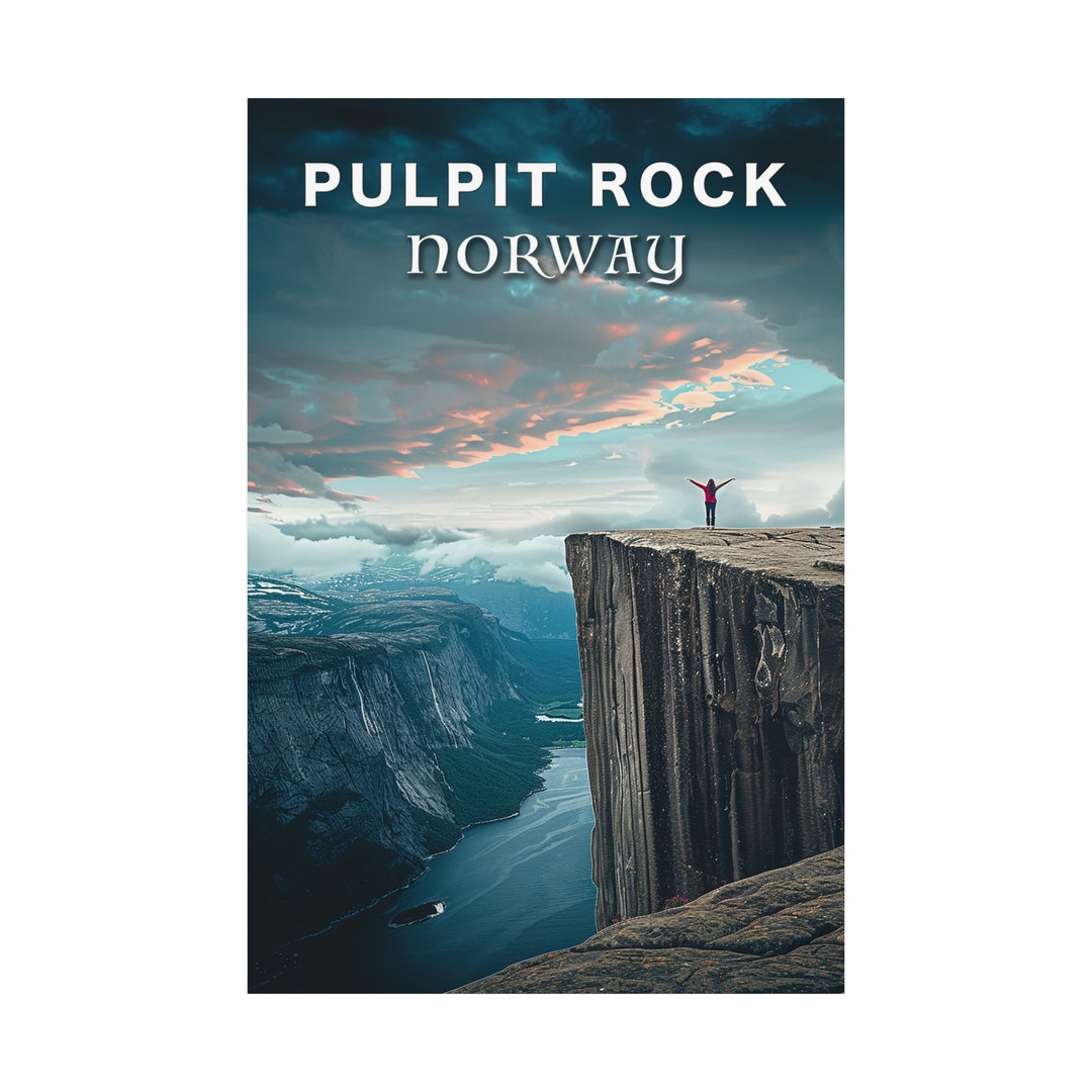 Vintage Pulpit Rock Travel Poster - Retro Norwegian Landscape Art Print ...