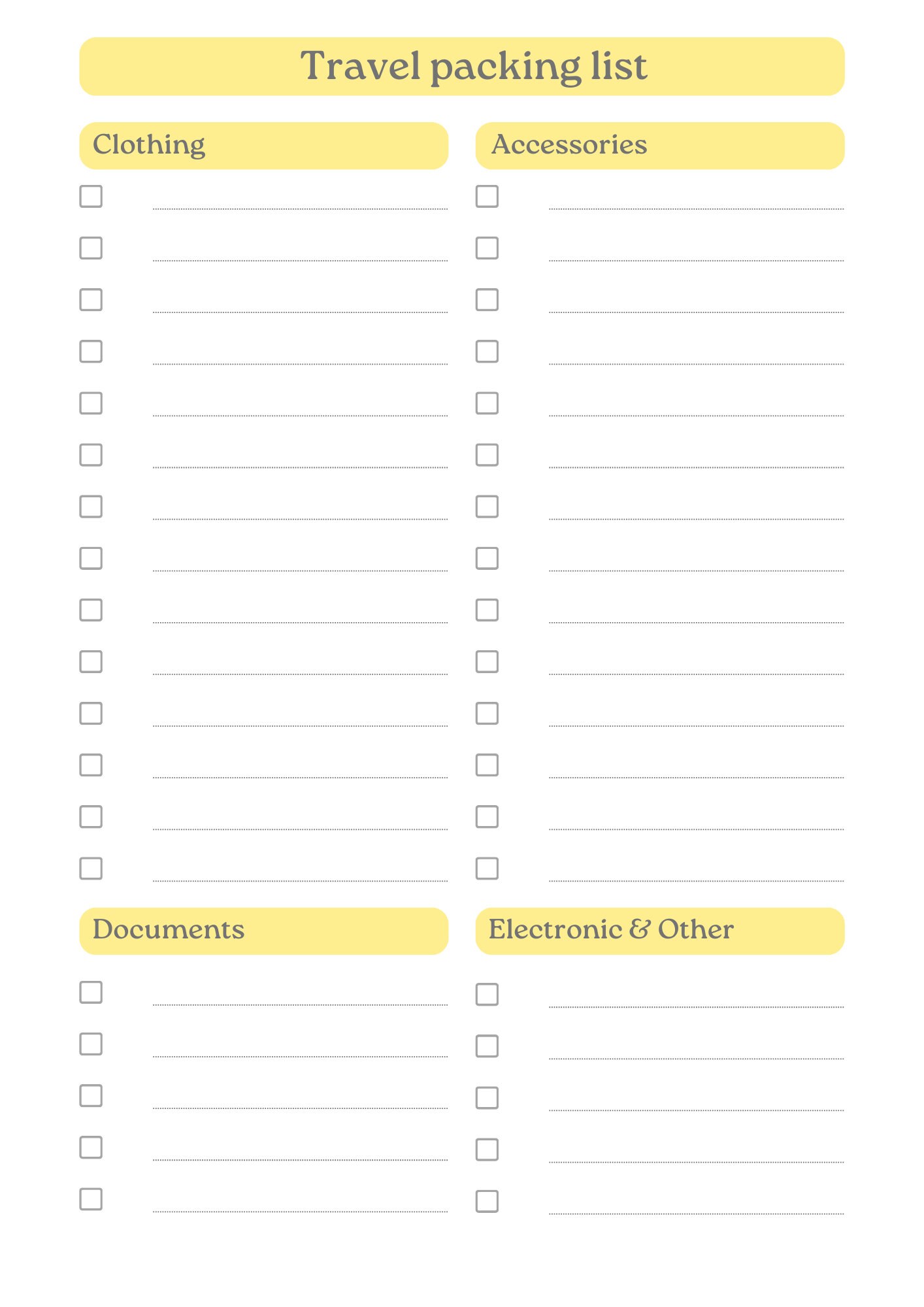 Travel Packing List Printable Pdf - Etsy