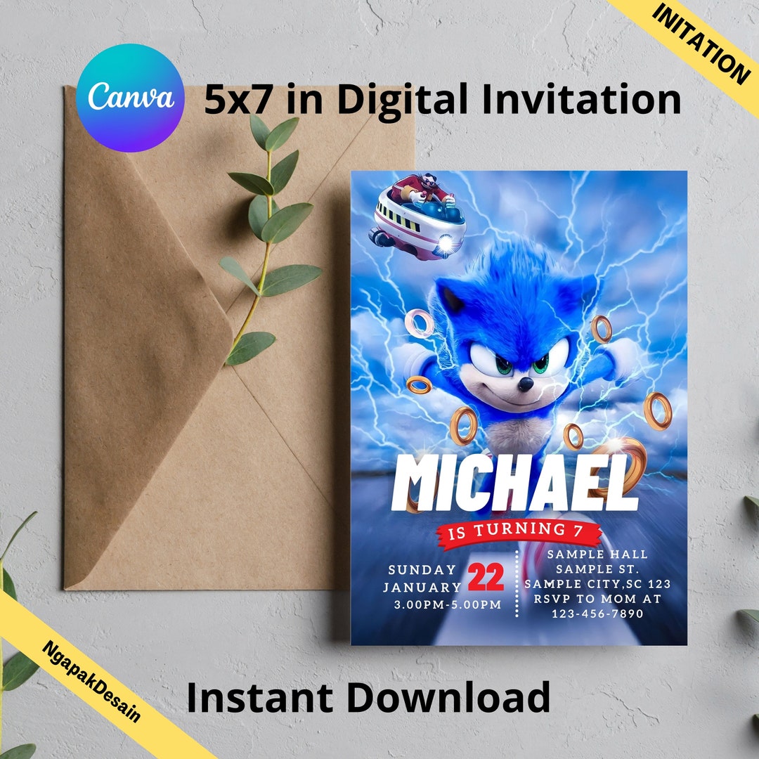Sonic Birthday Invitation Super Sonic Invitation Sonic the Hedgehog ...