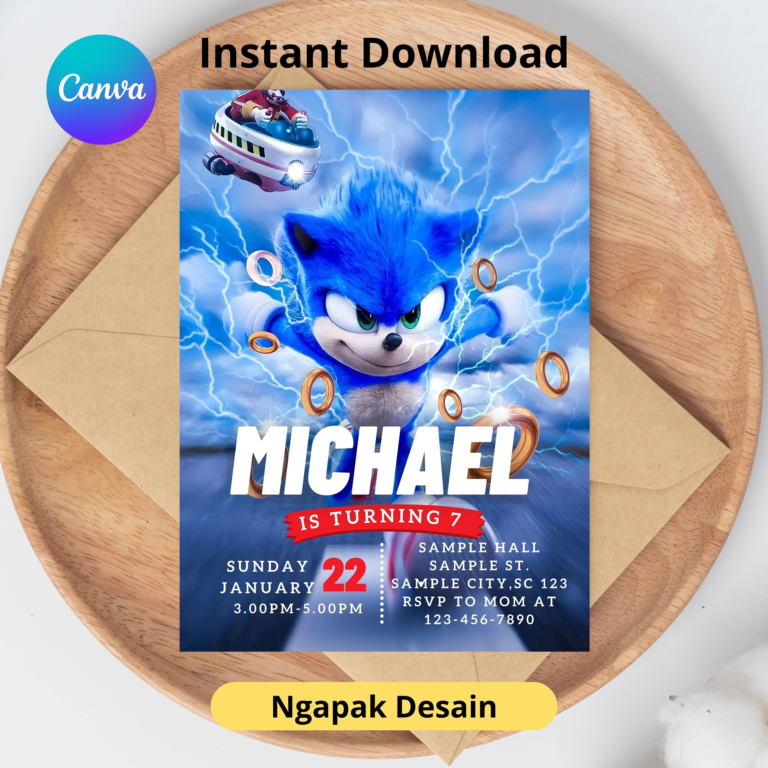 Sonic Birthday Invitation | Super Sonic Invitation | Sonic the Hedgehog ...