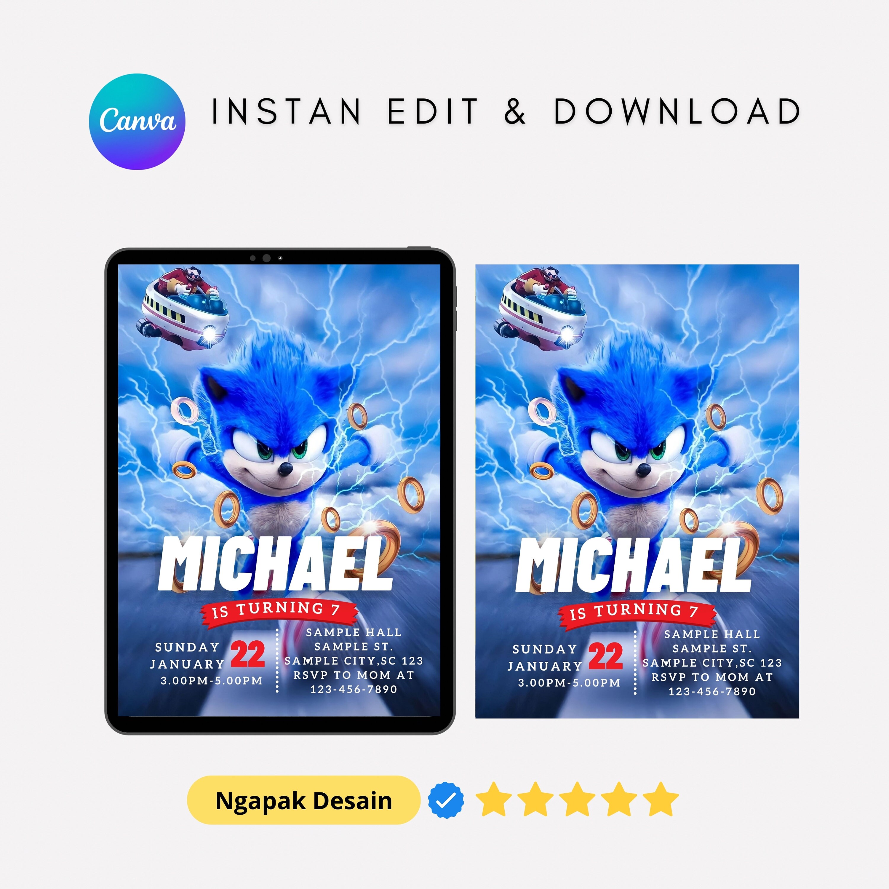 Sonic Birthday Invitation | Super Sonic Invitation | Sonic the Hedgehog ...